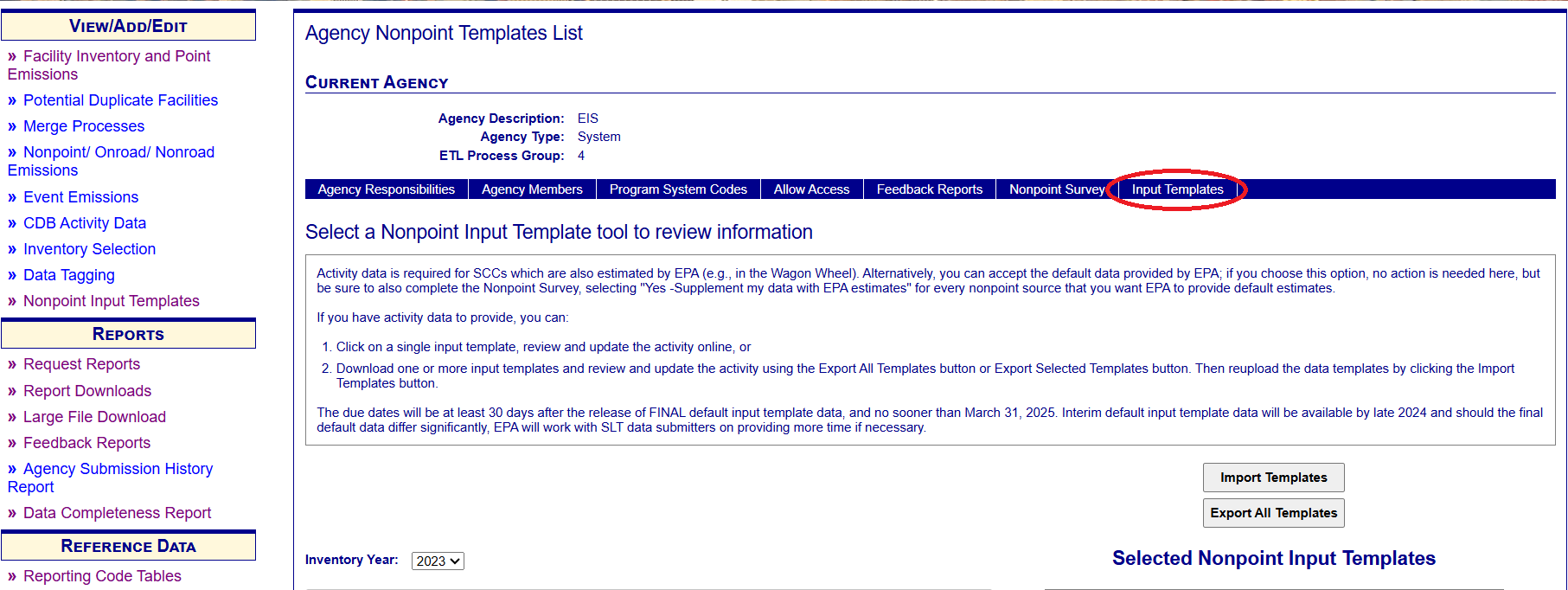 Nonpoint Input Templates
